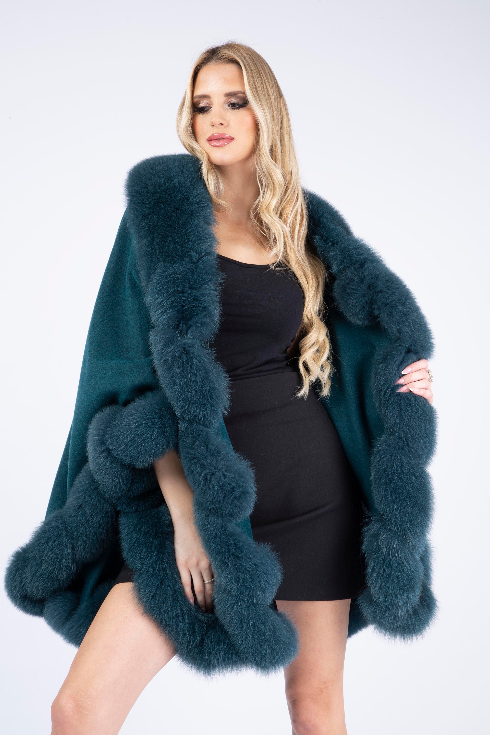 Forest Green Cashmere Cape Green Fox Trim Empress Style - Etsy