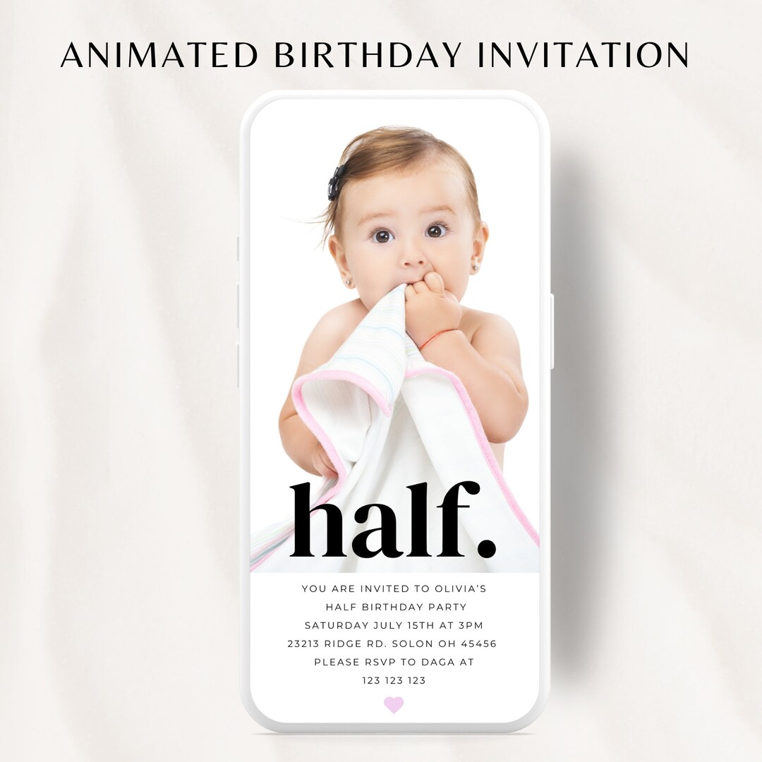 Animated Half Birthday Invitation Girl Half Birthday Invitation, 6 ...