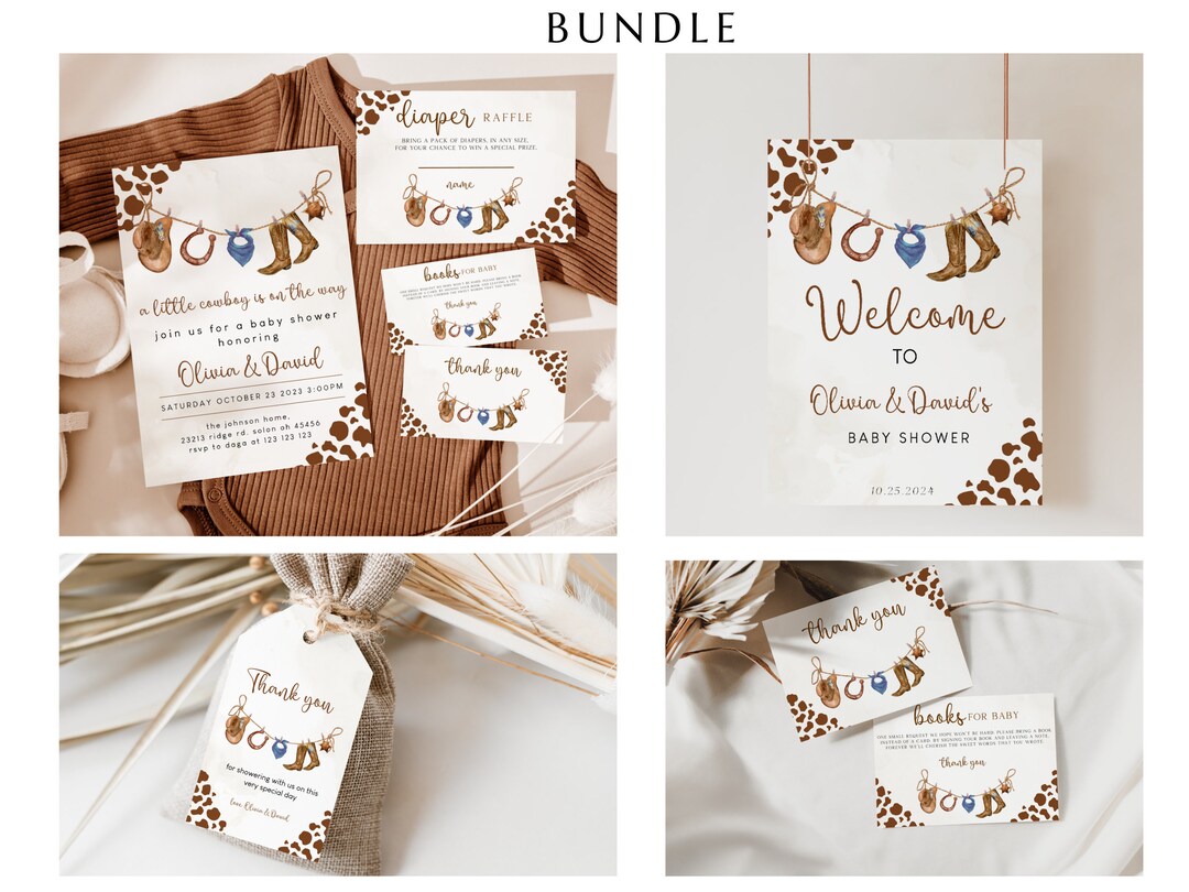 COWBOY Baby Shower Bundle, Printable Wild West Baby Shower Invite ...