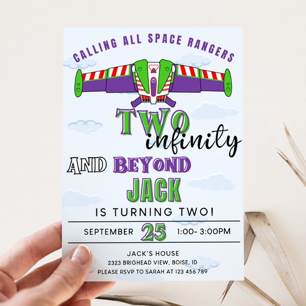 Buzz lightyear two infinity and beyond birthday invitations - Etsy España