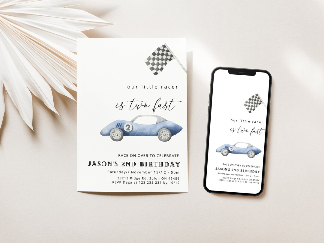 Car Birthday Invitation Editable, Vintage Little Racer Birthday, Car ...
