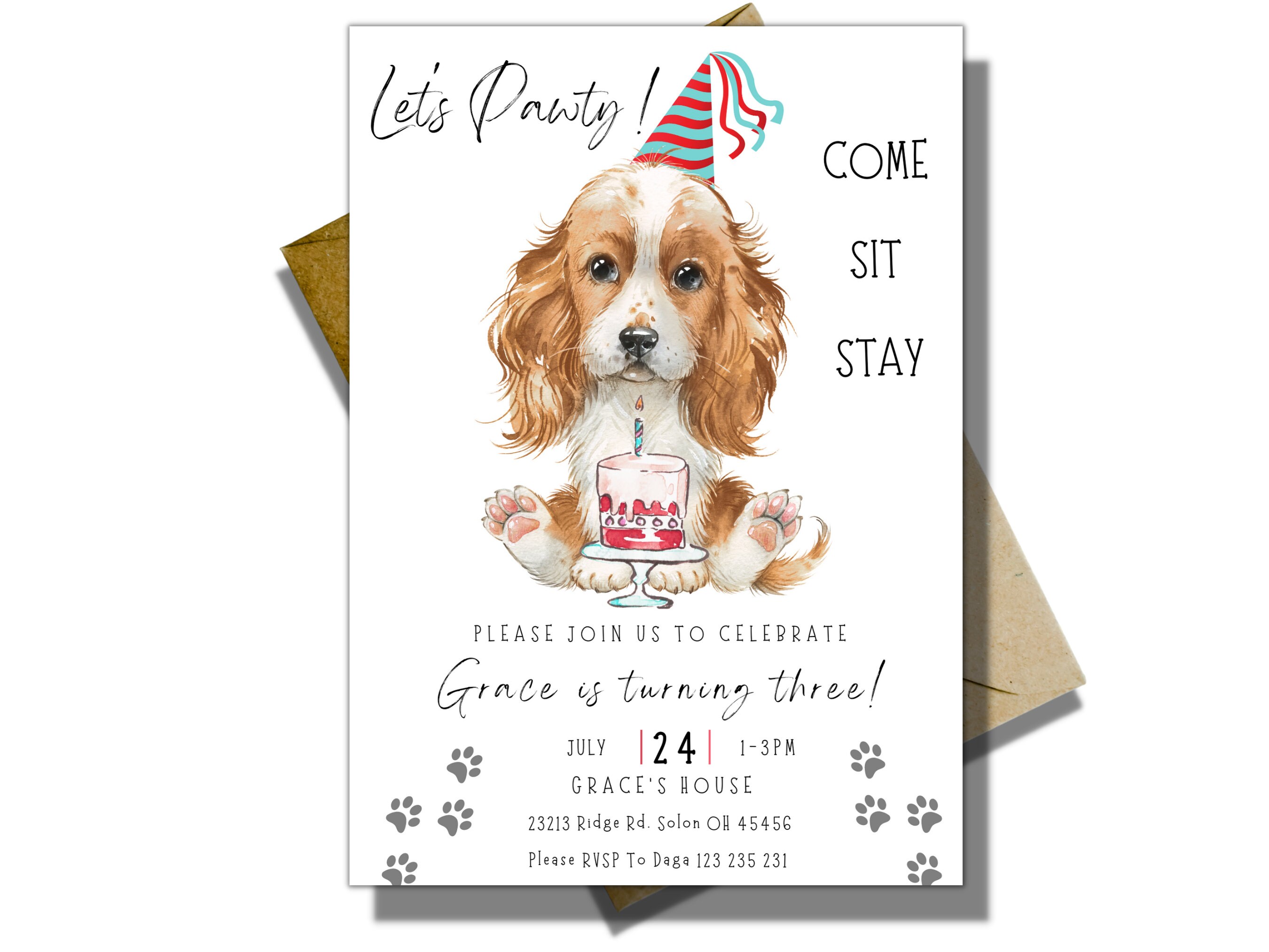 Cocker Spanel Dog Birthday Invitation, Puppy Birthday Invitation, Pet ...