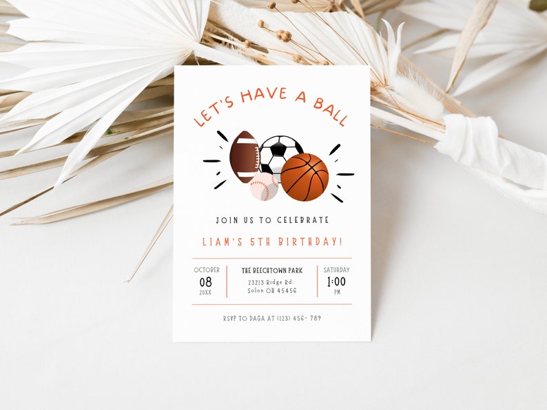 Let's Have a Ball Invite, Ball Birthday Invitation Digital, Birthday ...