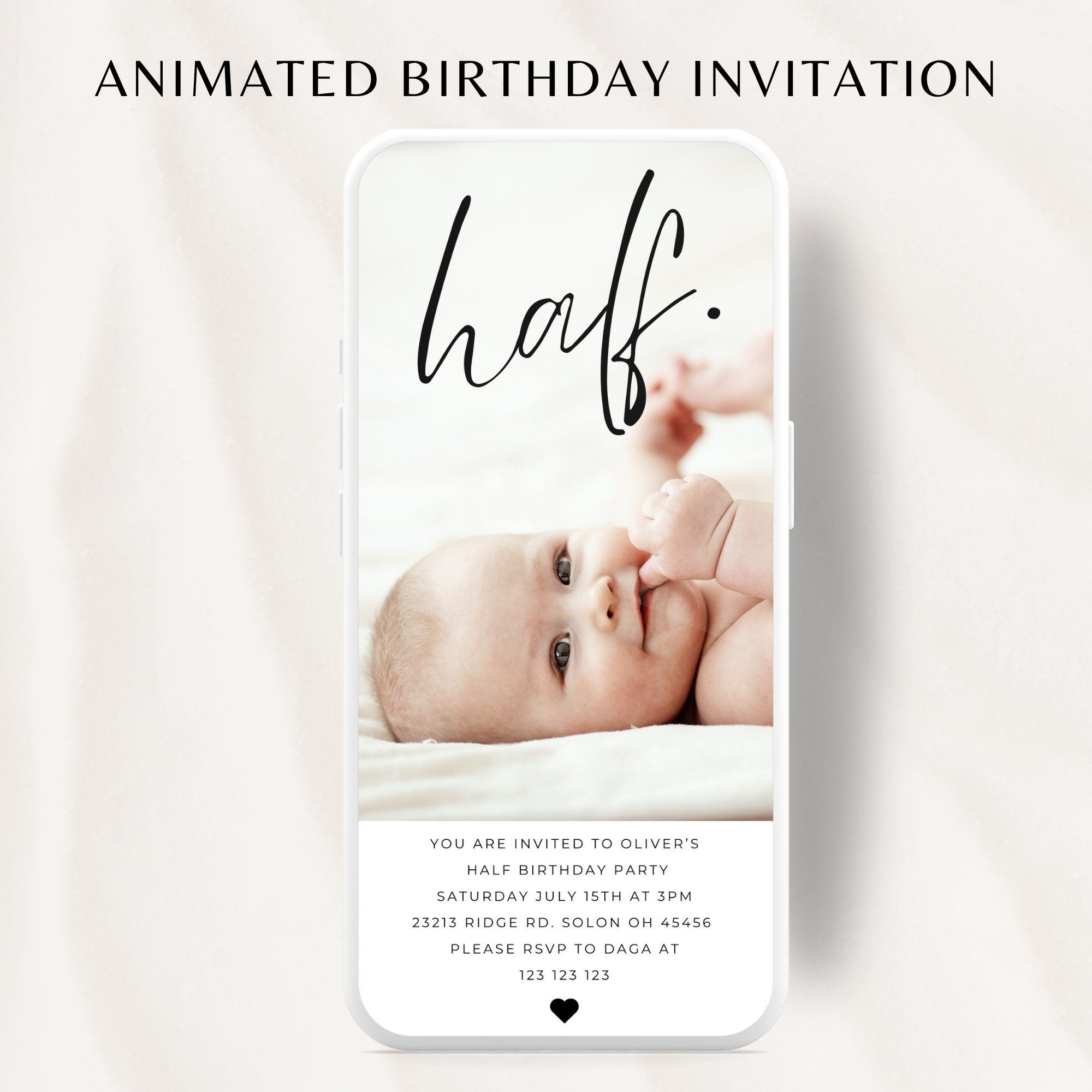 Animated Half Birthday Invitation Girl Half Birthday Invitation, 6 ...