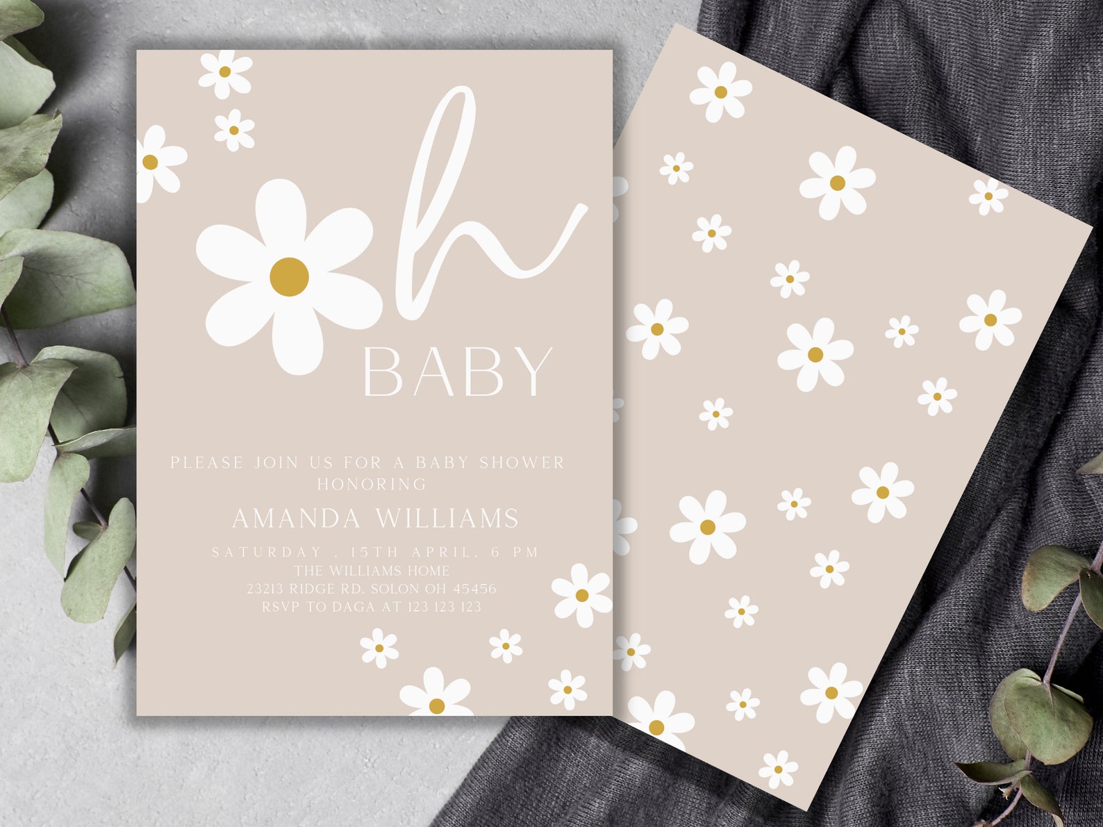 Daisy Baby Shower Invitation, Oh Baby Daisy Baby Shower Invite, Boho ...
