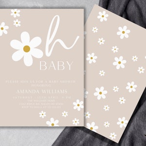 Daisy Baby Shower Invitation, Oh Baby Daisy Baby Shower Invite, Boho ...