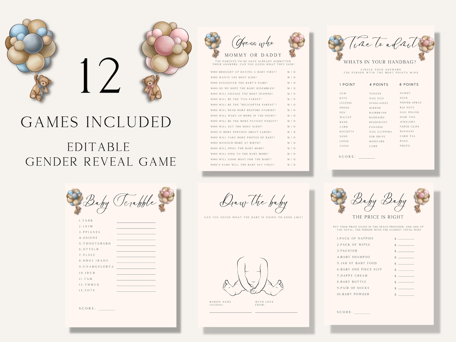 Gender Reveal Games, Games Bundle, Gender Party Games, Gender Reveal ...