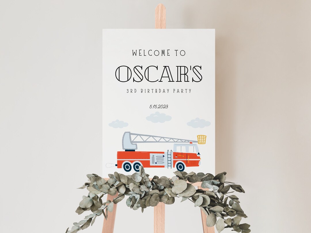 Fire Truck Welcome Sign, Fire Truck Birthday Sign, Modern Fire Truck ...