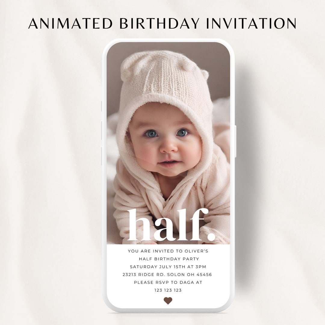 Animated Half Birthday Invitation Boys Girl Half Birthday Invitation, 6 ...