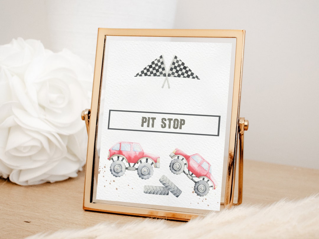 Print Monster Trucks Pit Stop Sign, Red Monster Jam Birthday Party ...