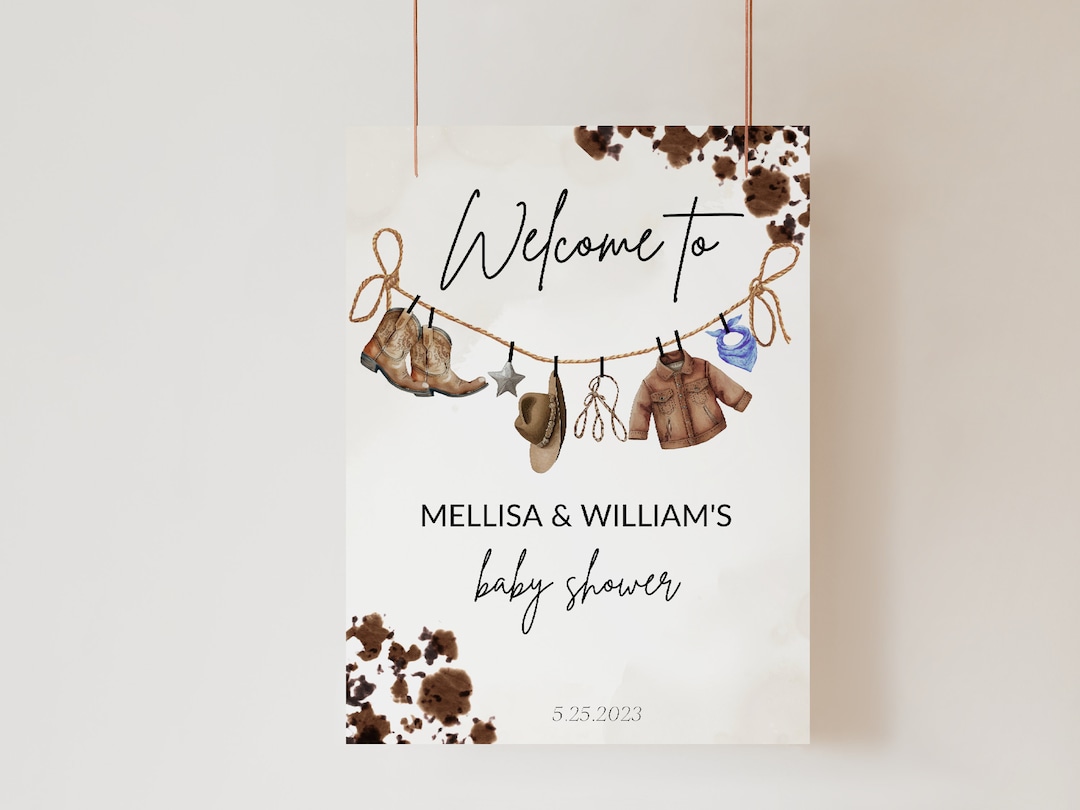 Cowboy Baby Shower Welcome Sign, Western Poster, Rustic Welcome Sign ...