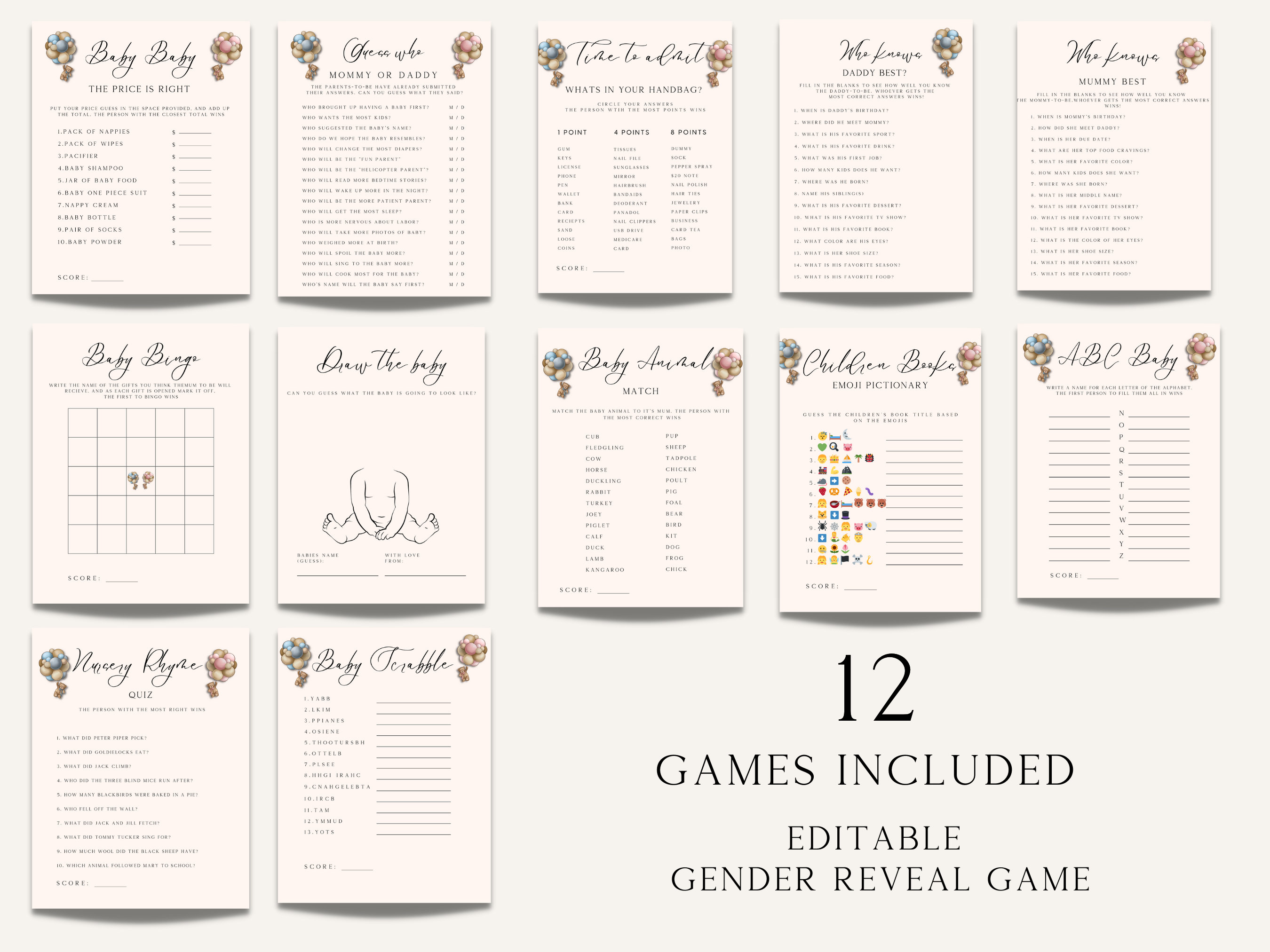 Gender Reveal Games, Games Bundle, Gender Party Games, Gender Reveal ...
