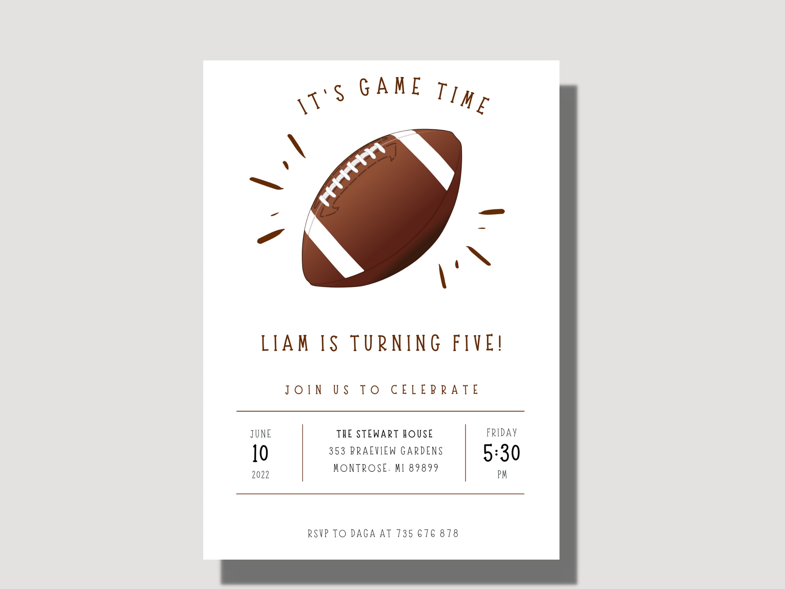Rugby Ball Invite, Ball Birthday Invitation Digital, Birthday ...