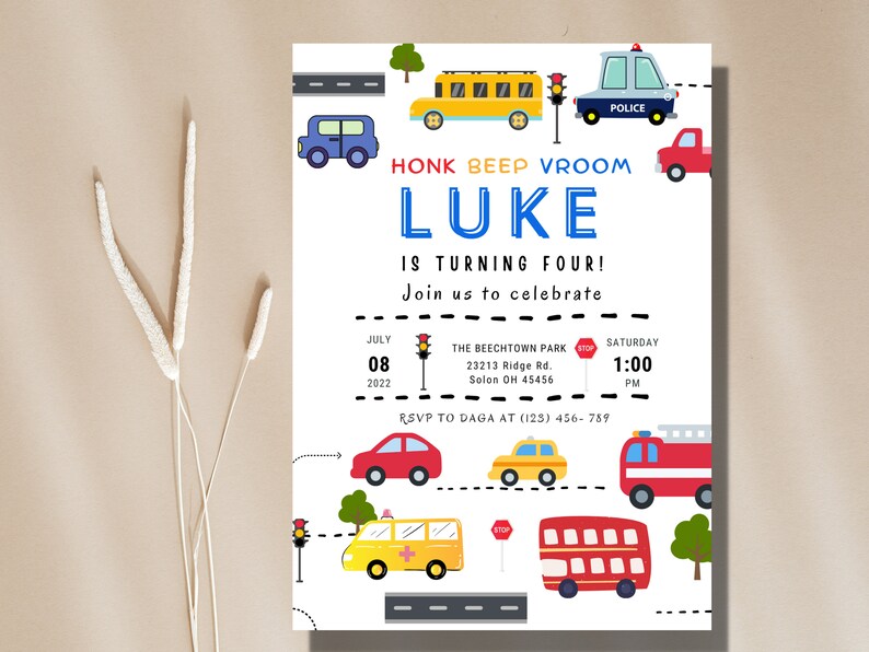 Honk Beep Vroom Invitation Birthday Card Car Birthday - Etsy