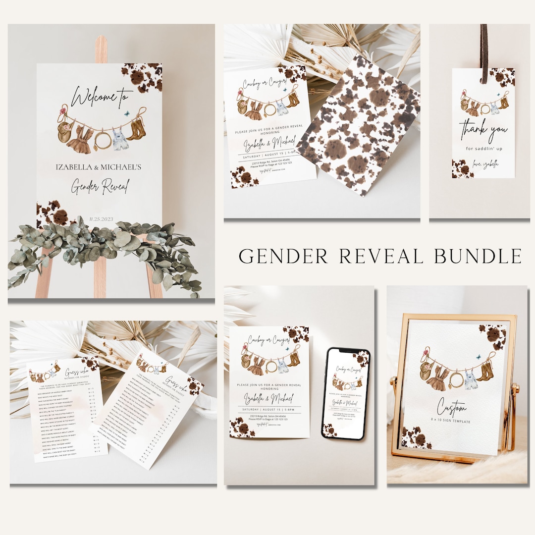 Western Gender Reveal Bundle, Cowboy or Cowgirl Gender Reveal, Gender ...
