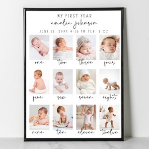 Baby's First Year Photo Poster, First Birthday Photo Sign Template ...