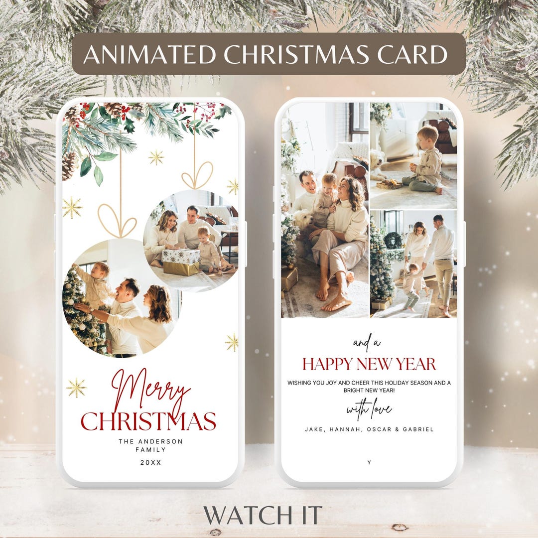 Animated Photo Christmas Card Template, Photo Holiday Card, Boho ...