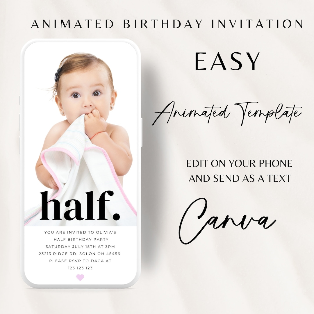 Animated Half Birthday Invitation: Stripes & Confetti (digital Template ...