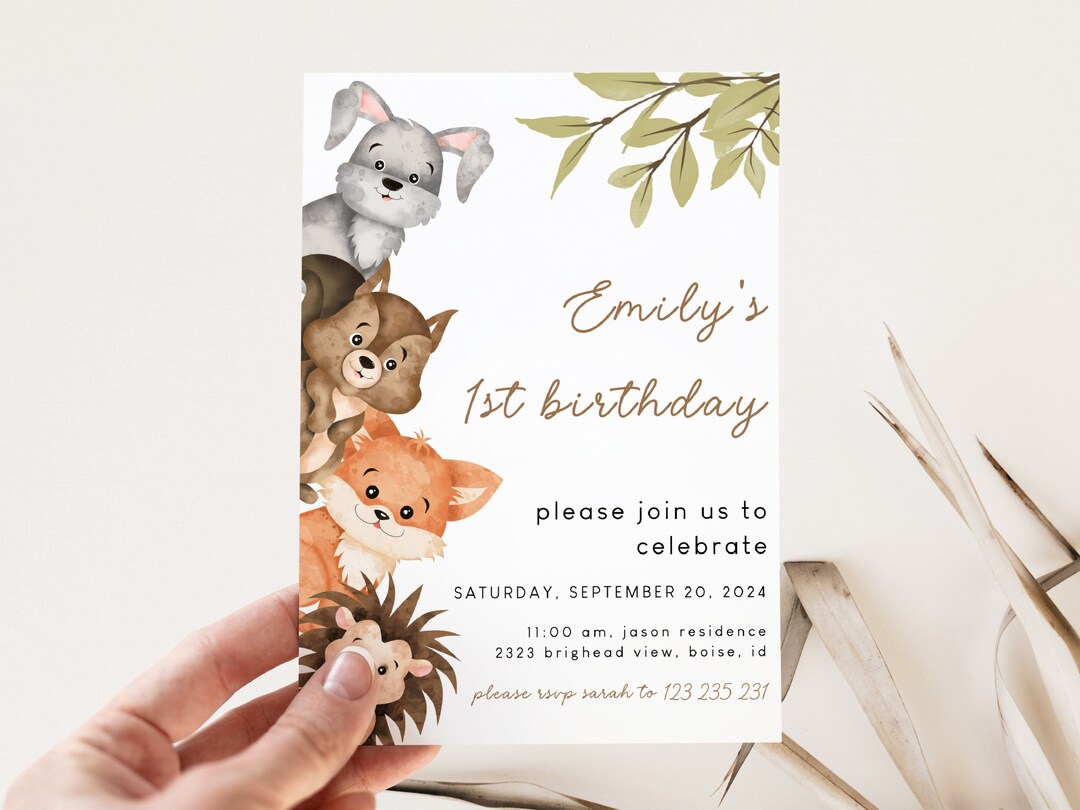 Woodland Animals Birthday Invitation, Printable Woodland Invitation ...