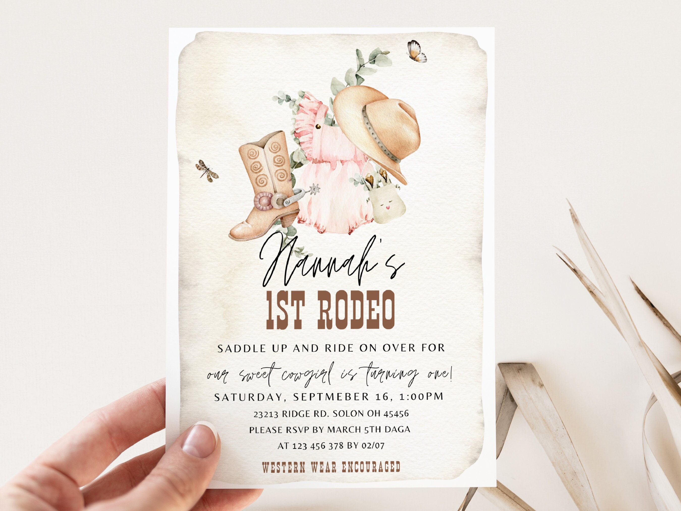 Editable Cowgirl Birthday Party Invitation Wild West Cowgirl 1st Rodeo ...