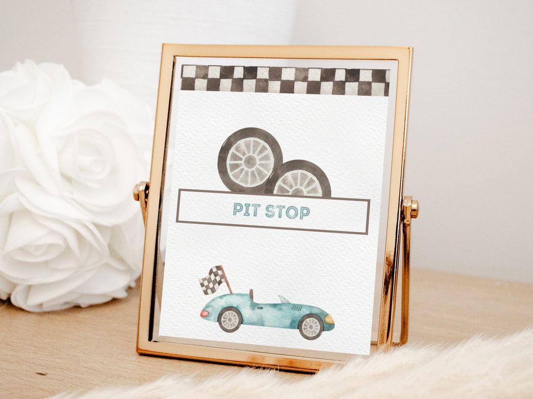 Pit Stop Sign, Blue Race Car Birthday Party Decorations, Food Sign ...