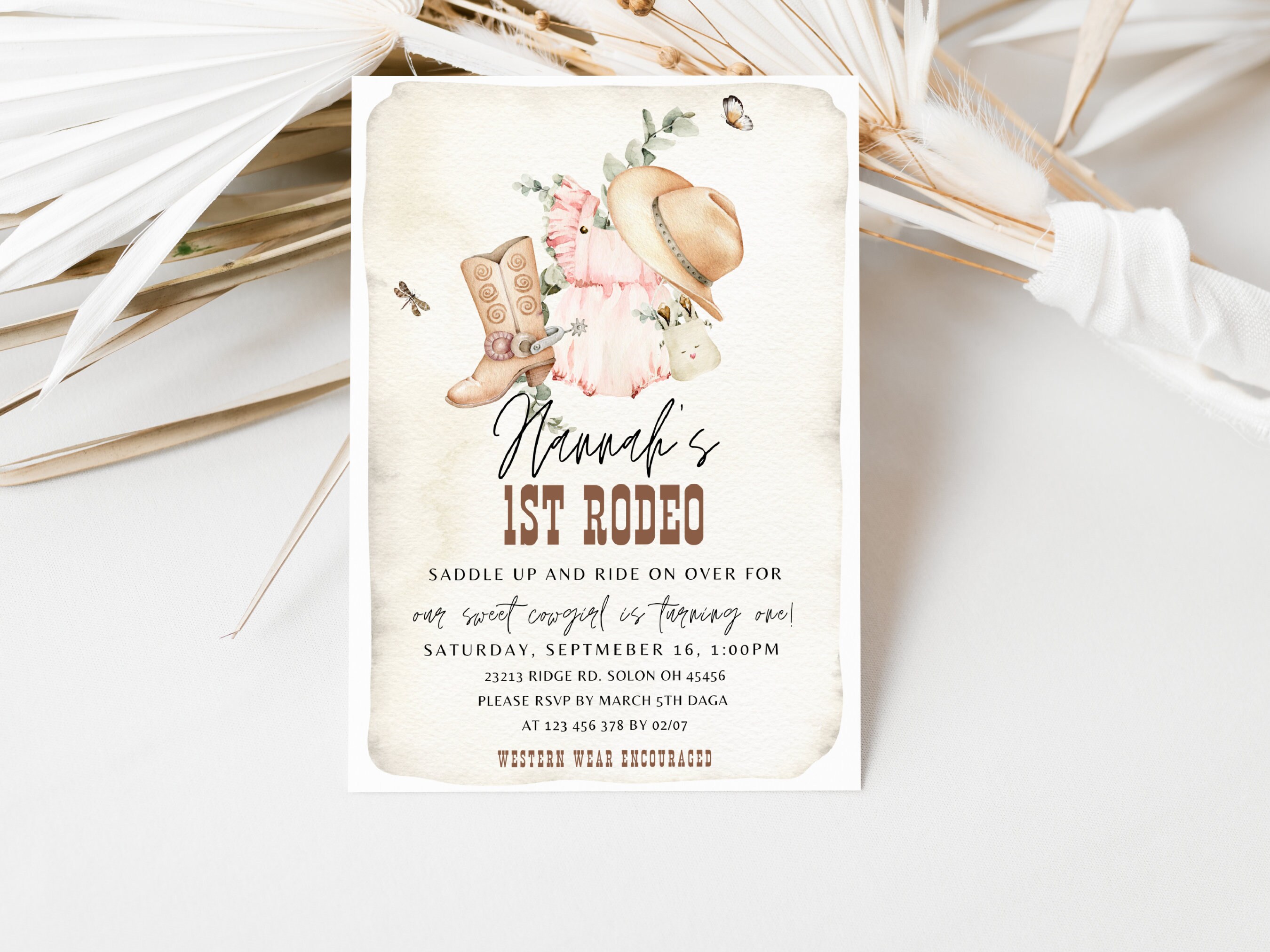 Editable Cowgirl Birthday Party Invitation Wild West Cowgirl 1st Rodeo ...