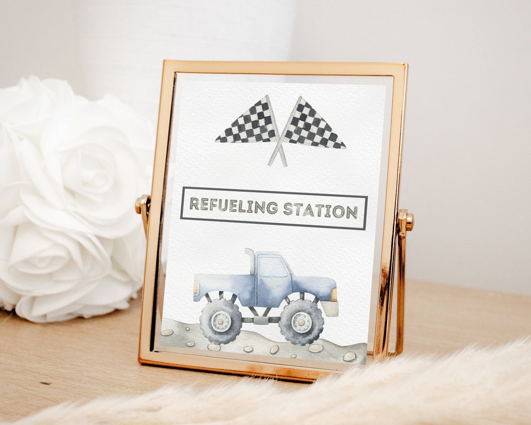 Blue Monster Trucks Refueling Station Sign, Blue Monster Bash Birthday ...