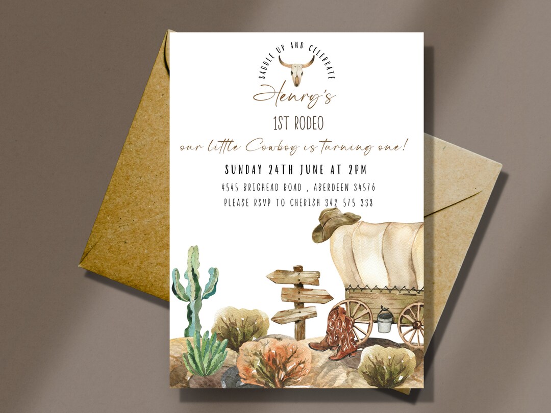 My First Rodeo Birthday Invitation, Western 1st Invitation, Wild West ...