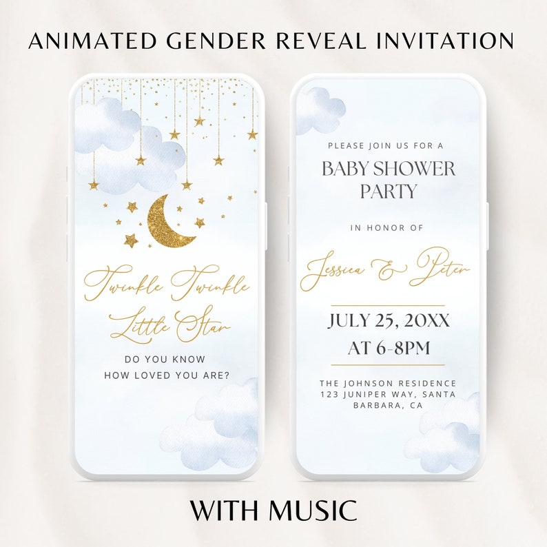 Animated Blue Twinkle Twinkle Little Star Baby Shower Party Invite ...