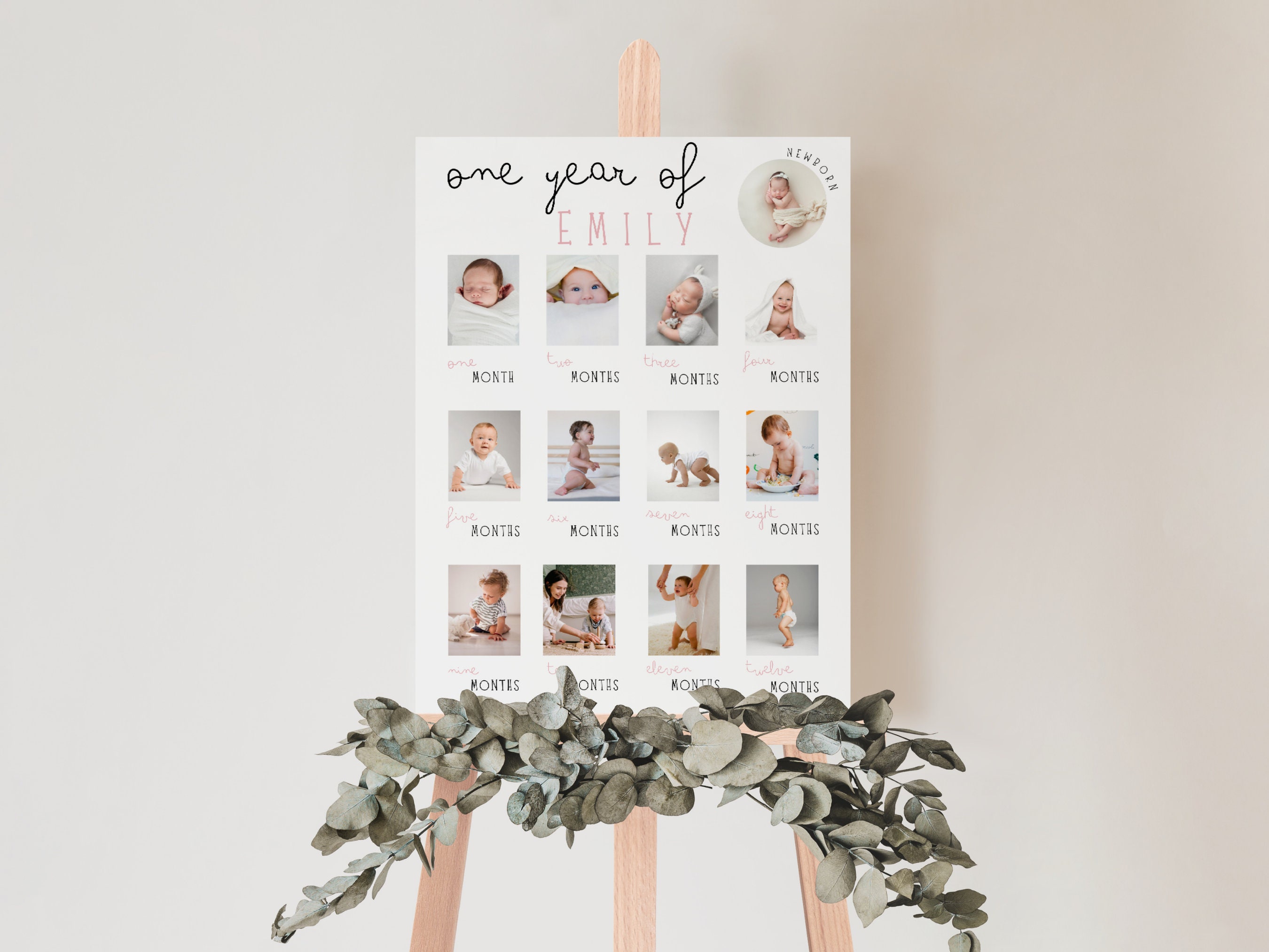 Printable One Year of Photo Poster Template, Modern 1st Birthday ...