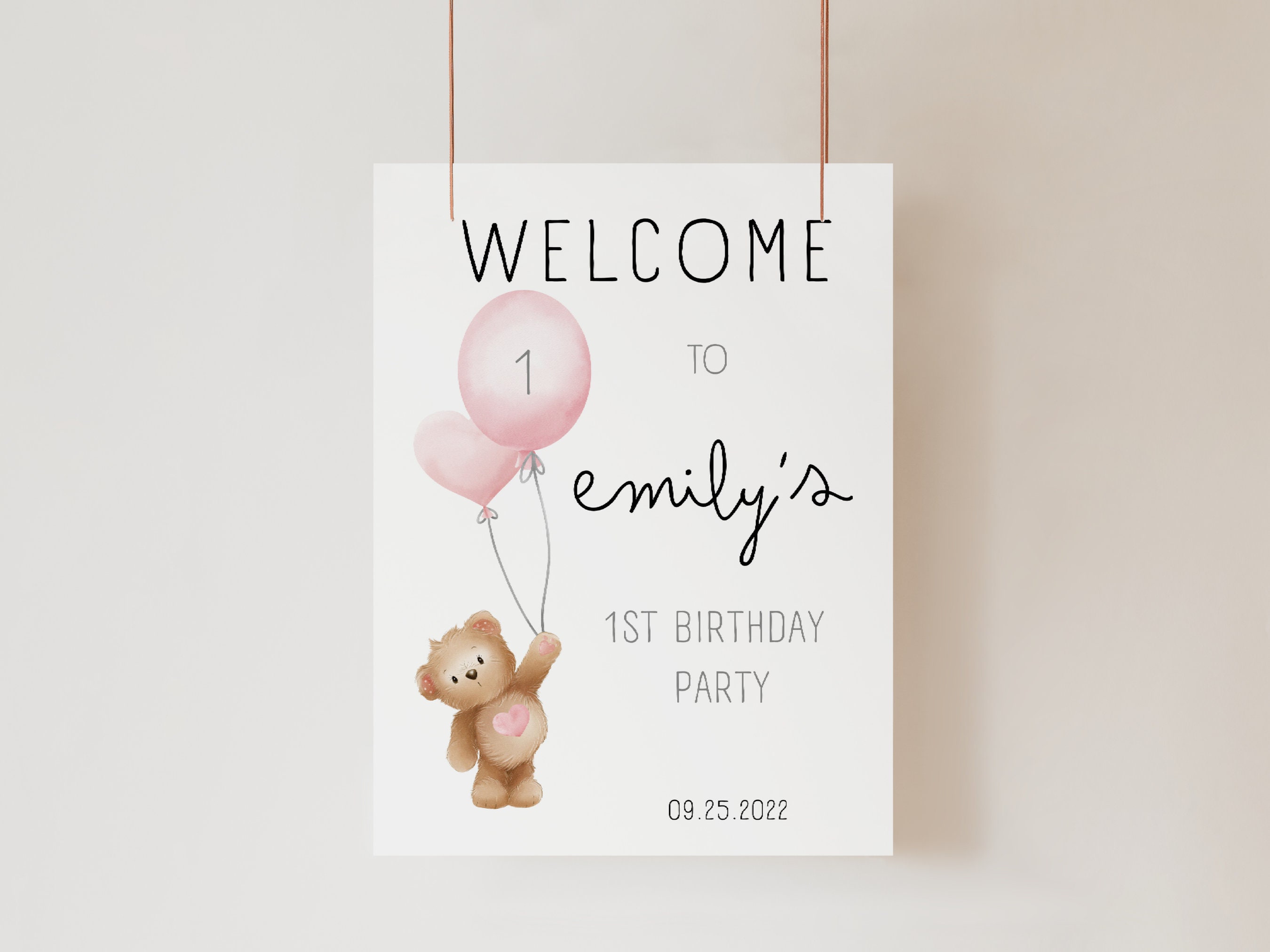 Teddy Bear Welcome Sign 1st Birthday, Teddy Bear Birthday Welcome Sign ...