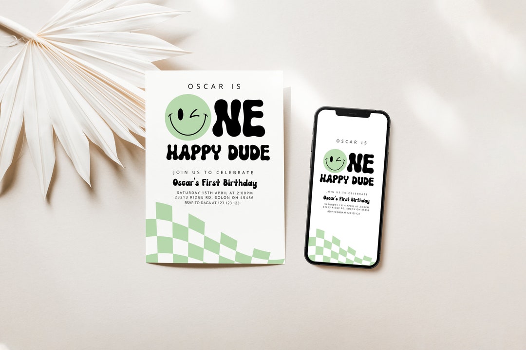 One Happy Dude Birthday Invitation. Invitation Retro One Happy Dude ...