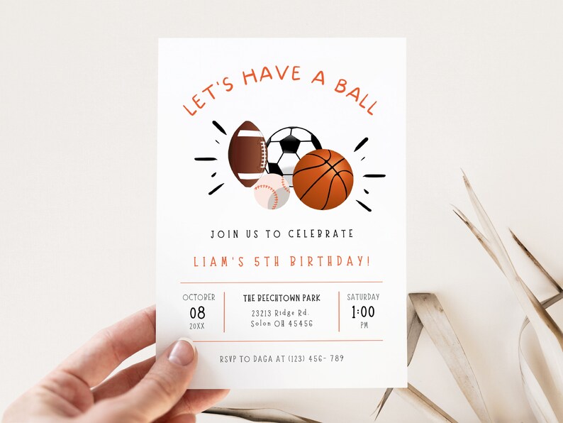 Let's Have a Ball Invite, Ball Birthday Invitation Digital, Birthday ...