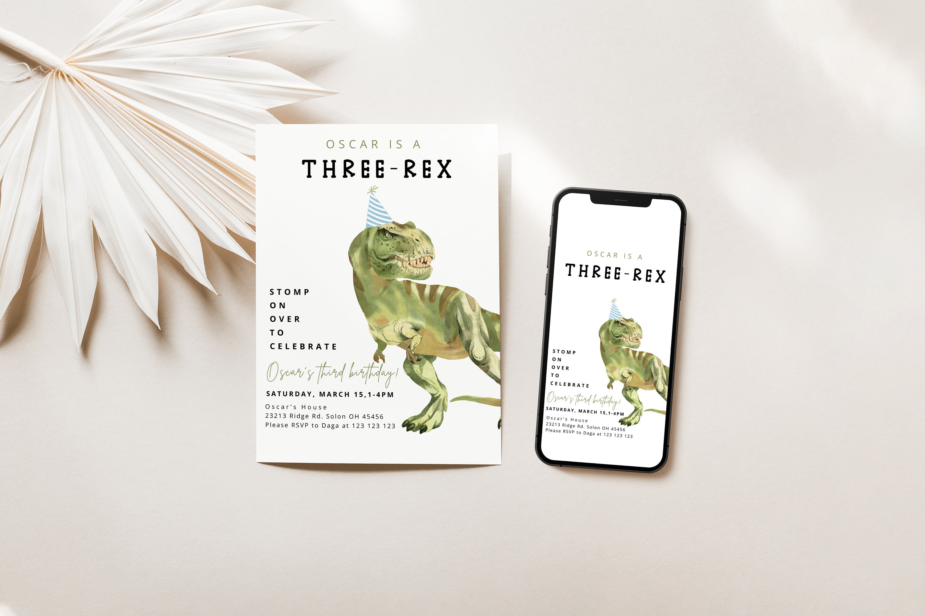 Three-rex Invitation, Editable Dinosaur Birthday Invite, 3-rex Dinosaur ...