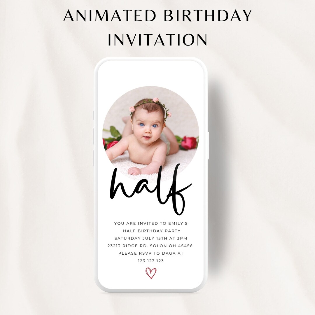 Animated Half Birthday Invitation Girl Half Birthday Invitation, 6 ...
