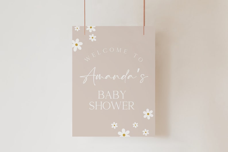 Editable Daisy Baby Shower Welcome Sign, Bohemian Daisy Baby Shower ...