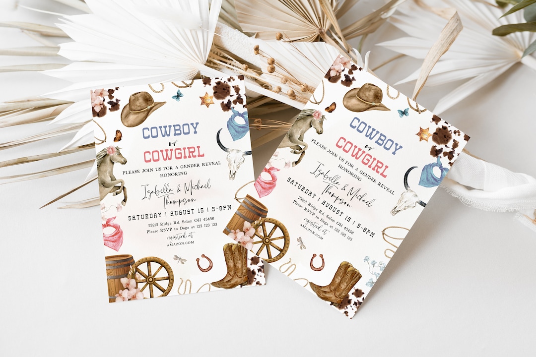 Gender Reveal Invitation, Western Gender Reveal Invite, Cowboy ...