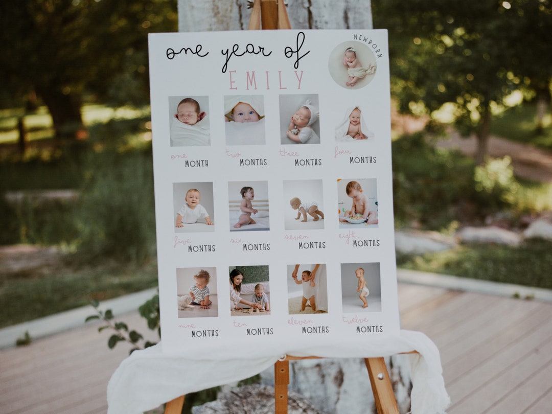 Printable One Year of Photo Poster Template, Modern 1st Birthday ...