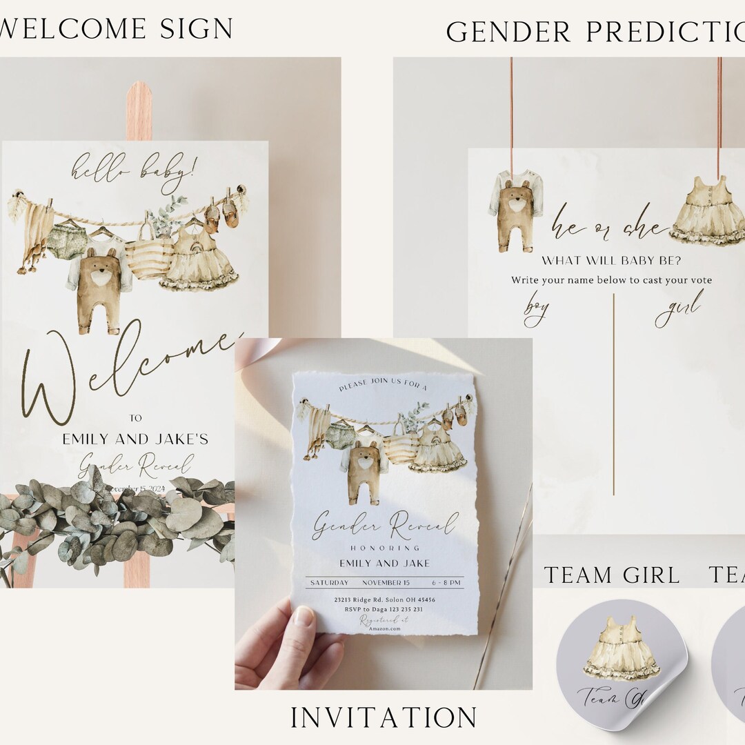 Gender Invitation Package, Gender Invitation Bundle, Gender Reveal ...