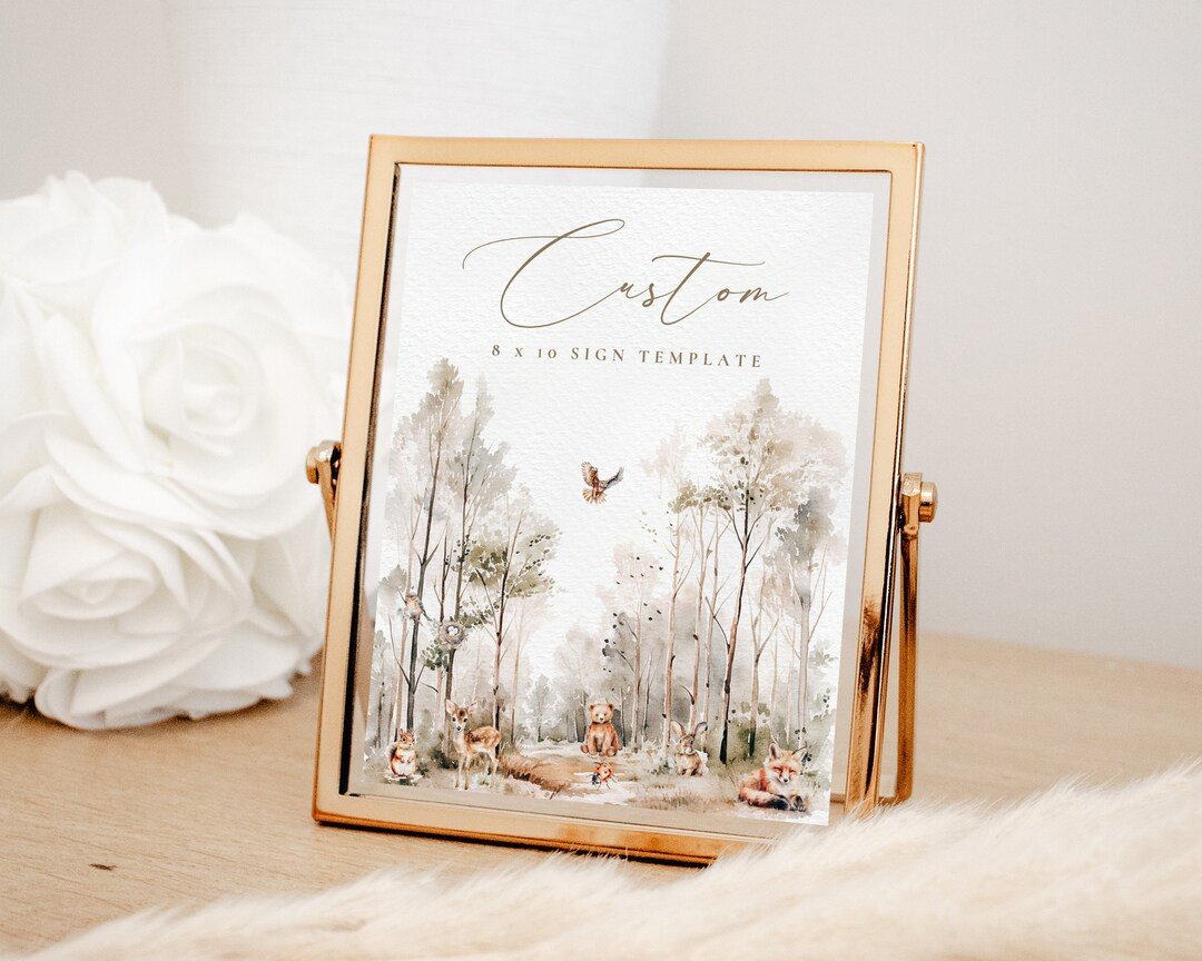Winter Woodlands Custom Sign, Woodland Animals Birthday Table Sign ...