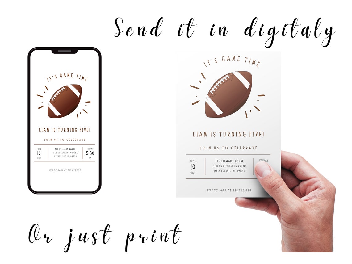 Rugby Ball Invite Ball Birthday Invitation Digital Birthday - Etsy