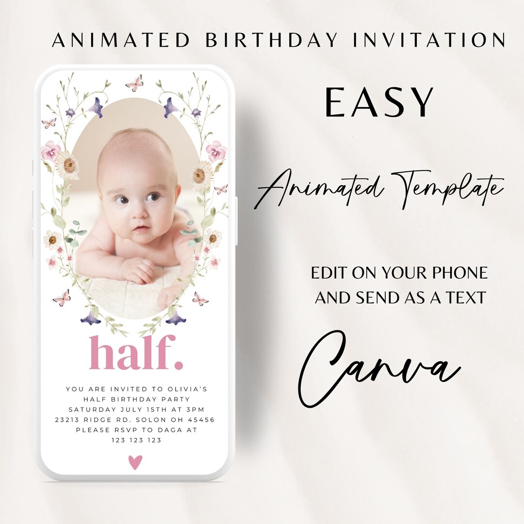 Animated Butterfly Half Birthday Invitation Girl Half Birthday Invite ...