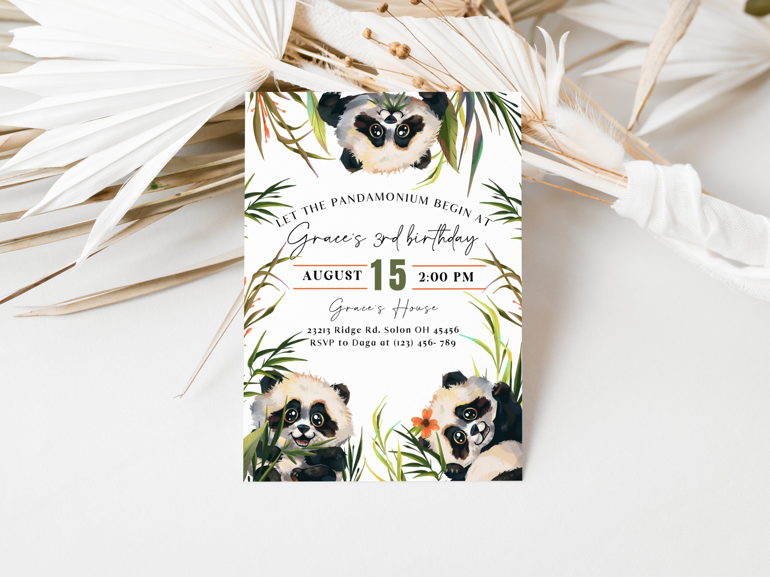 Panda Birthday Invitation panda Birthday Party Let the - Etsy