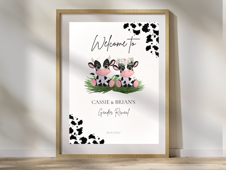 Editable Cow Farm Gender Reveal Welcome Sign Cow Pattern Farm Welcome ...