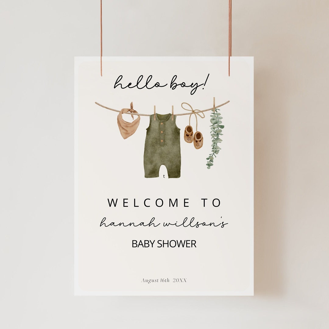 Boy Baby Shower Welcome Sign Template, Boho Boy Baby Shower, Neutral ...