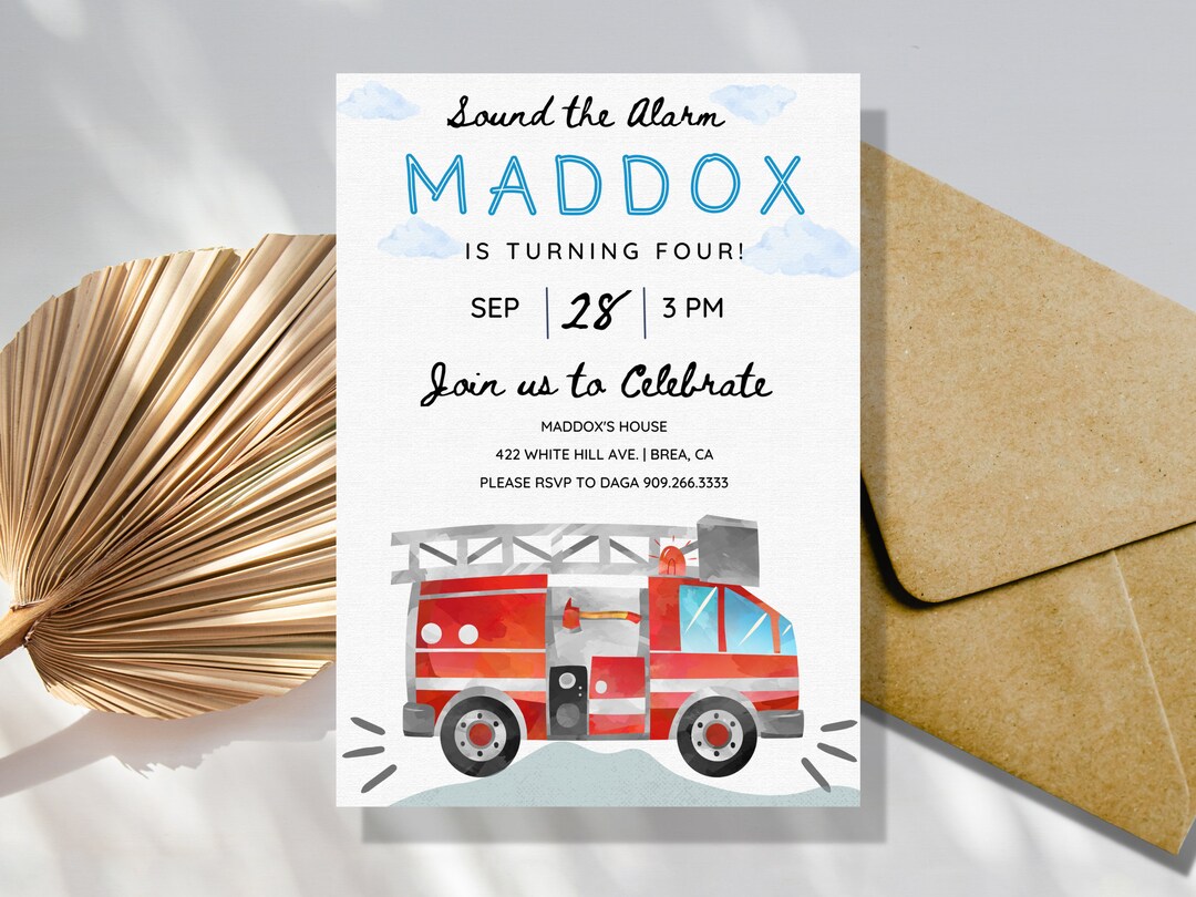 Fire Engine Invites, Fire Truck Birthday Invitation, Fire Fighter Party ...