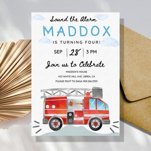 Fire Engine Invites, Fire Truck Birthday Invitation, Fire Fighter Party ...