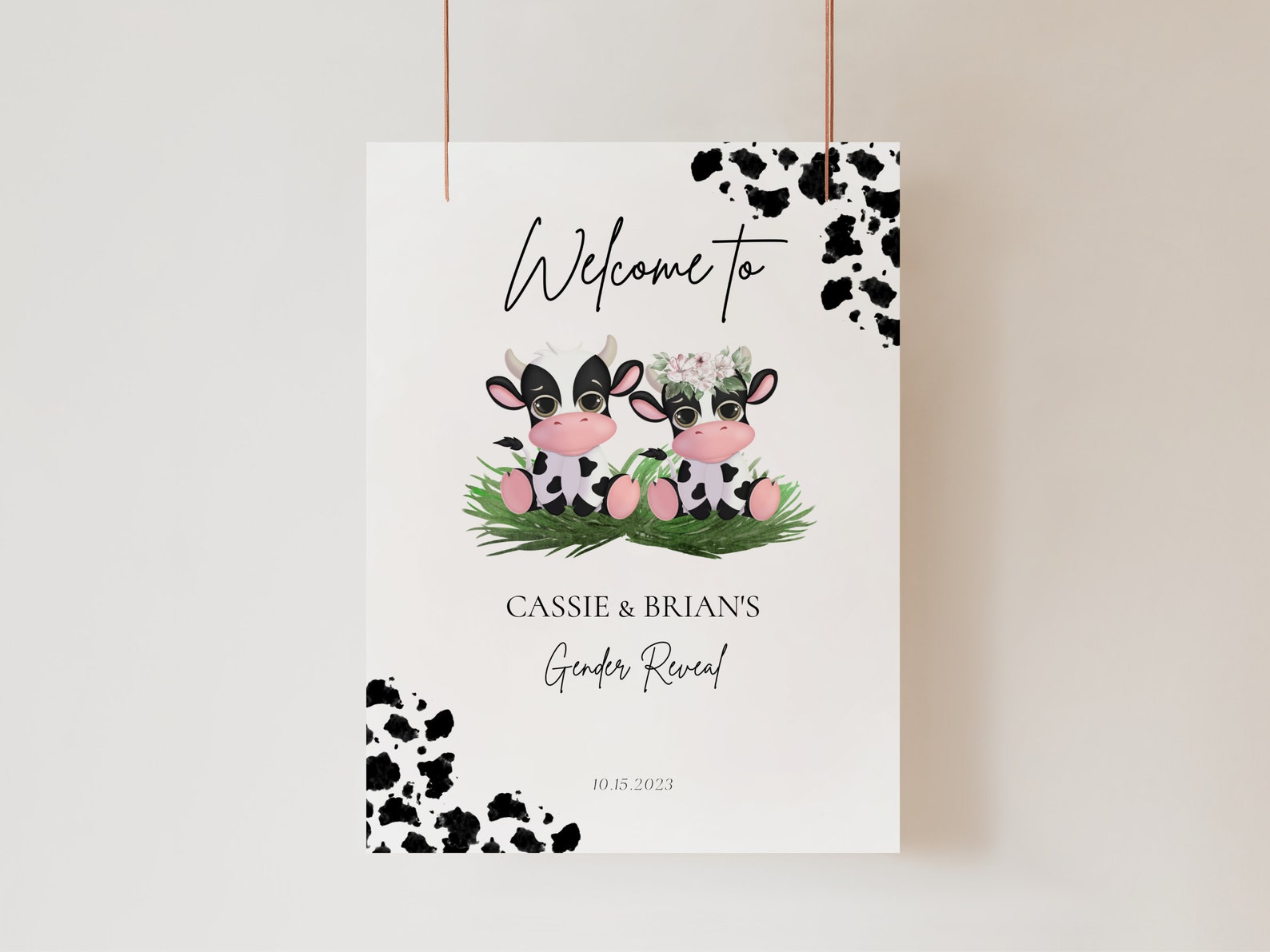 Editable Cow Farm Gender Reveal Welcome Sign Cow Pattern Farm Welcome ...