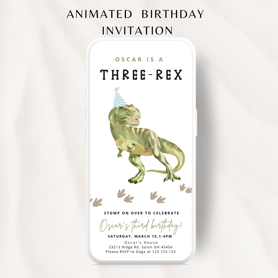 Invitación de cumpleaños de dinosaurio animada, Invitación de ...