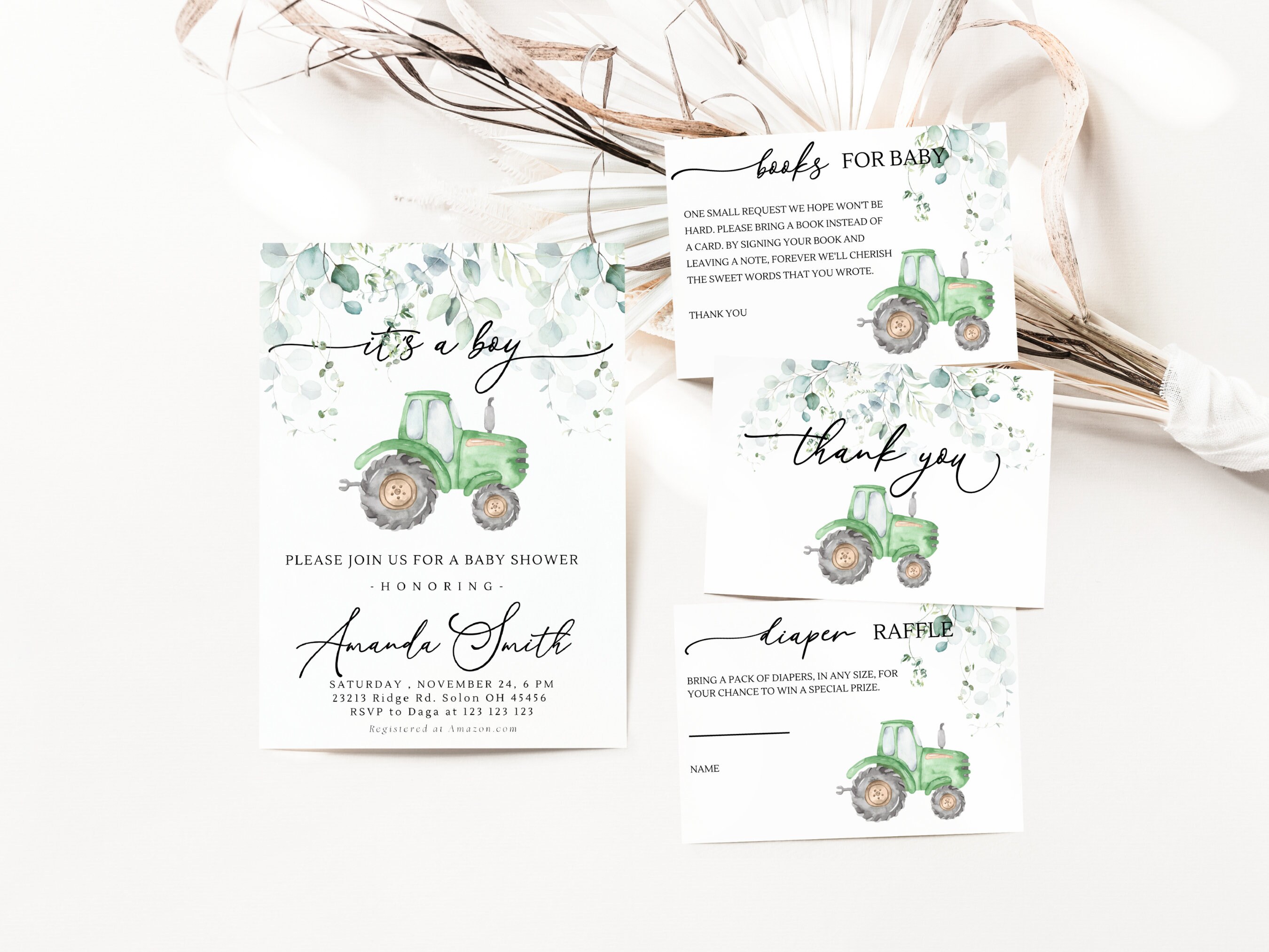 It's a Boy Tractor Baby Shower Invitation Bundle, Baby Shower Invite Set, Boy Tractor Baby ...